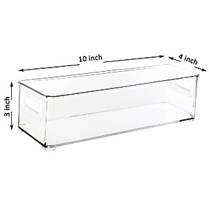 Youngever 2 Pack Stackable Plastic Storage Organizer Container Bin, Stackable Storage Bins with Handler for Refrigerator, Pantry (10" x 4" x 3")