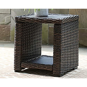 Signature Design by Ashley Grasson Lane Outdoor Rattan Square End Table with Storage, Brown