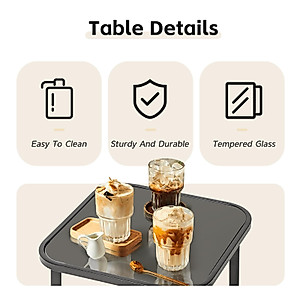 Patiomore 3 Pieces Outdoor Rocking Chairs, Patio Bistro Furniture Black Wicker Chair Set with Tempered Glass Table and Thick Dark Blue Cushion