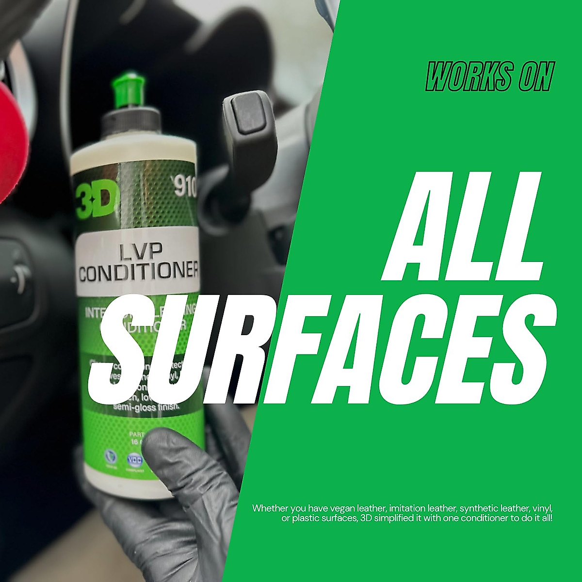 3D Leather, Vinyl & Plastic Conditioner - Restores, Conditions & Protects for Extended Life & Appearance - Great for Seats, Steering Wheels, Door Panels - Car, Office, Home Use 16oz.