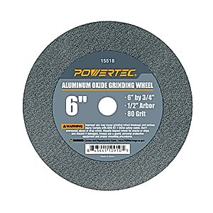 POWERTEC 15518 Bench and Pedestal Grinding Wheels, 6 Inch x 3/4 Inch, 1/2 Arbor, 80 Grit, Aluminum Oxide Bench Grinder Wheel for Bench Grinder, 1 Pack