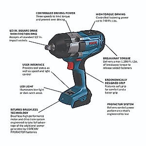 BOSCH GDS18V-740N PROFACTOR™ 18V 1/2 In. Impact Wrench with Friction Ring (Bare Tool)
