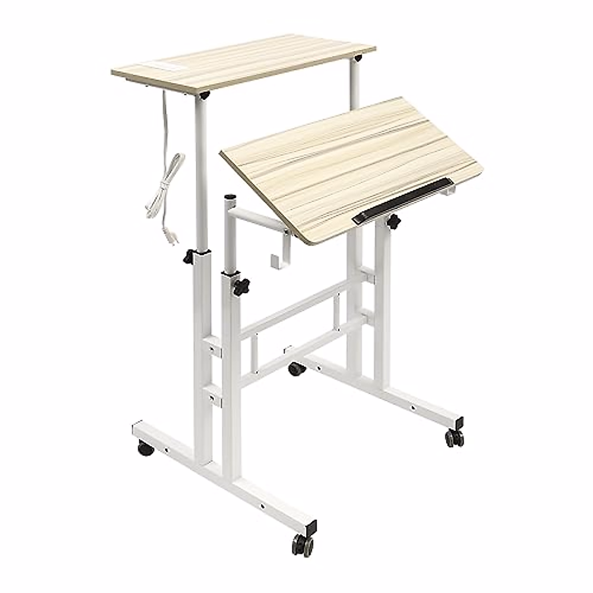 GDAE10 Mobile Stand Up Desk, Adjustable Standing Desk with Wheels Home Office Workstation, Portable Rolling Desk Laptop Cart (Beige)
