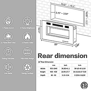 ZAFRO Electric Fireplace 42'' with Remote Control, Recessed Wall Mounted Electric Fireplace with Adjustable 12-Color Flame Brightness & Speed