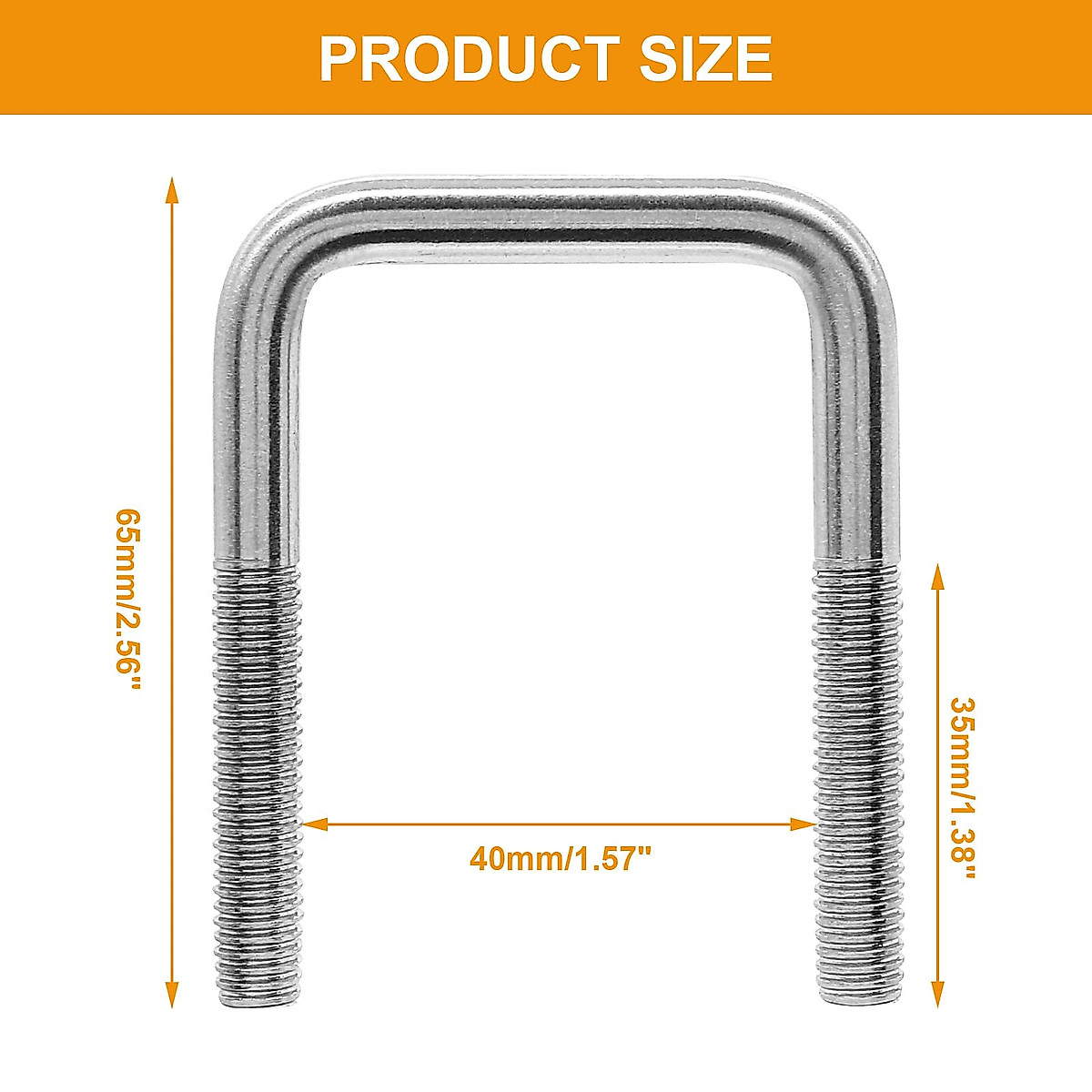 BokWin 2PCS M8x40x65mm Stainless Steel Square U-Bolt Tie Down U Bolt with Frame Plate and Nuts for Sailboat Trailer Automobiles Trailer Industrial Parts