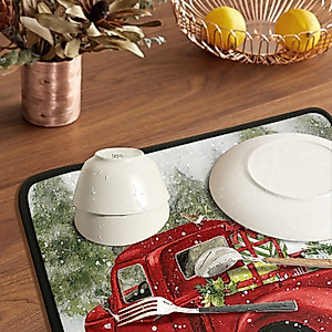 C.IOPMNU Christmas Red Truck Dish Drying Mat - 18" x 24" Microfiber Dish Mat Absorbent Drying Pad Heat-resistant Dish Drainer Mats for Kitchen Countertop