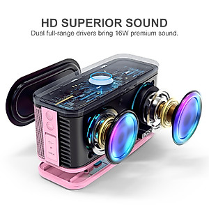 DOSS SoundBox Plus Portable Wireless Bluetooth Speaker with HD Sound and Deep Bass, Wireless Stereo Pairing, Built-in Mic, 20H Playtime, Portable Wireless Speaker for Home, Outdoor, Travel-Pink
