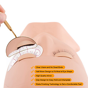 Upgraded Design Lash Mirror for Eyelash Extension Supplies, Large Half Moon Stainless Steel Eyelash Mirror, Dental Mirror for Lash Extensions, Light-weight Eyelash Extension Mirror for Supplies Lashes