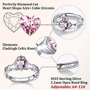 Bestyle Infinity Love Celtic Claddagh Rings for Women October Pink Tourmaline Gemstone Celtic Claddagh Rings with Sparkling Cubic Zirconia, Brilliant Love Heart Diamond Halo Rings
