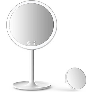 Make up Mirror with Lights, 1X/10X Magnifying Vanity Mirror with 46 LED Lights, 3 Lighting Modes, Brightness Adjustable and Rechargeable Personal Compact Travel Makeup Mirrors