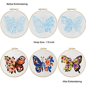 Anidaroel 3 Sets Butterfly Flower Pattern Embroidery Starter Kit for Beginners, Stamped Cross Stitch Kits for Beginners Adults Include Embroidery Fabric Embroidery Hoop Threads and Needles