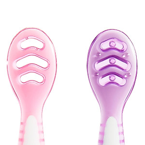 Munchkin® Gentle Dip™ Baby Spoons for Self Feeding and Baby Led Weaning, 3 Pack, Pink/Purple
