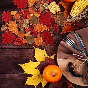 6 Pcs Embroidered Maple Leaves Placemats Thanksgiving Table Placemats Leaf Placemats for Home Kitchen Dinning Thanksgiving, Fall or Autumn Harvest Decorations (Maple Style, 11 x 17 Inch)