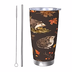AYCZN Hedgehog Mushroom 20 OZ Tumbler Stainless Steel Travel Coffee Mug, Pumpkin Leaves Insulated Water Bottle with Lid Leakproof Thermal Cup