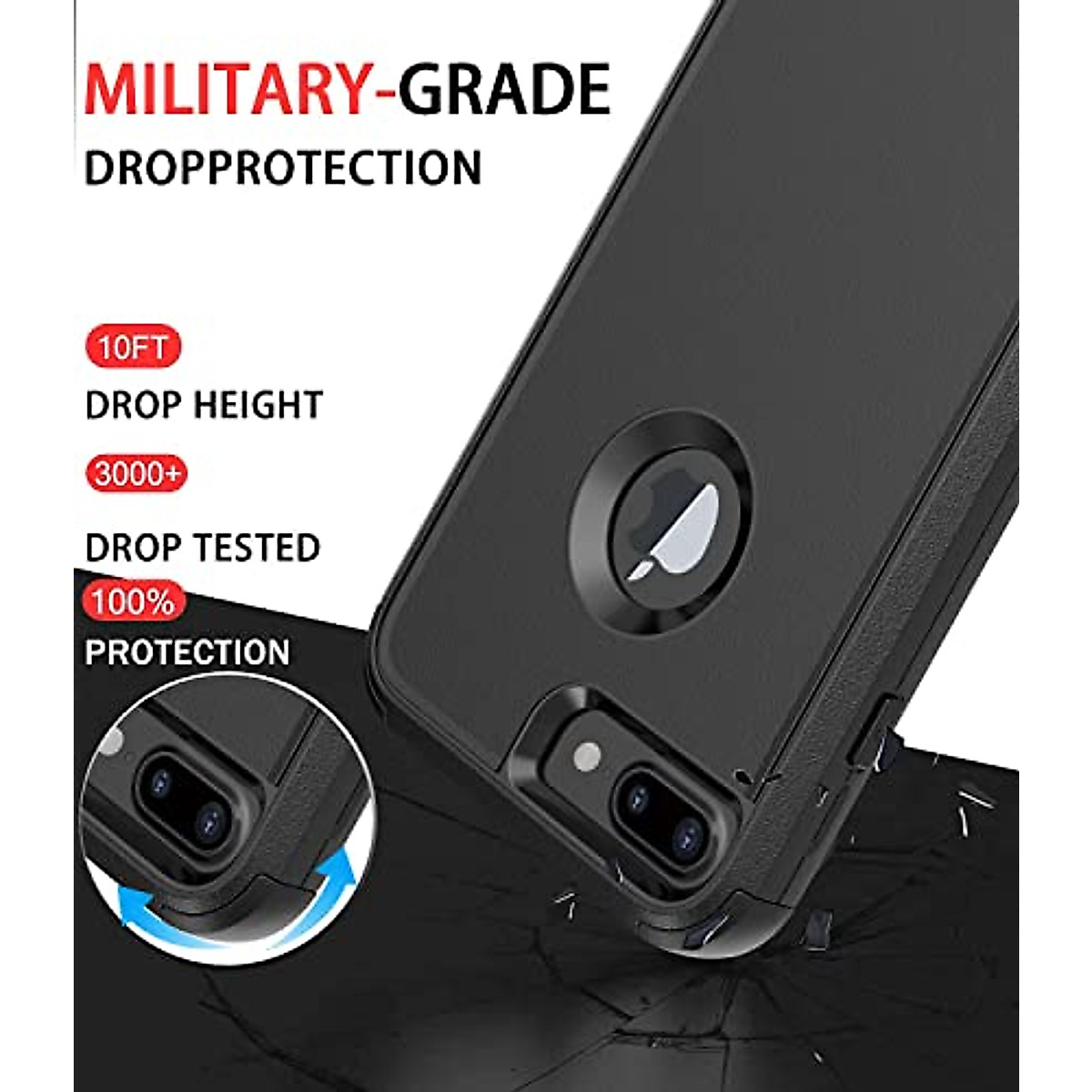 Diverbox Case [Shockproof] [Dropproof] [Dust-Proof],Heavy Duty Protection Phone Cover for Apple iPhone 8 Plus & 7 Plus (Black)