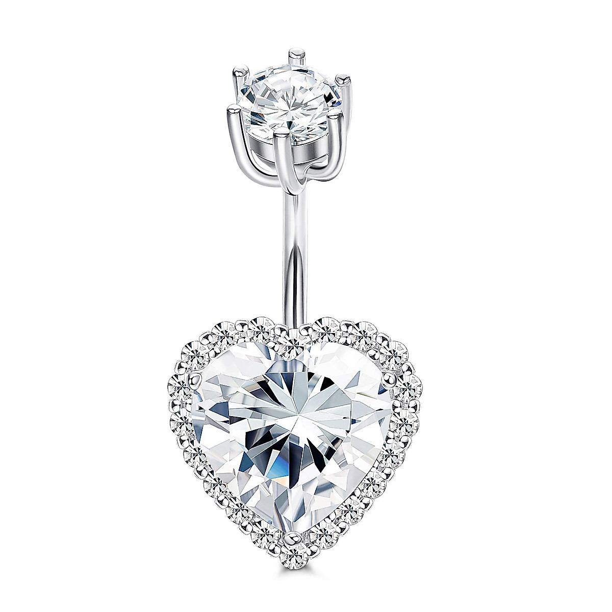 Sllaiss 925 Sterling Silver Heart Belly Button Rings for Women Men CZ Love Navel Barbell Studs Piercing Screw Navel Bars Body Piercing Jewelry 14G