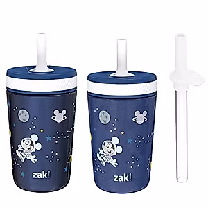 Zak Designs Disney Mickey Mouse Kelso Tumbler Set, Leak-Proof Screw-On Lid with Straw, Bundle for Kids Includes Plastic and Stainless Steel Cups with Bonus Sipper (3pc Set, Non-BPA)15 fl oz.