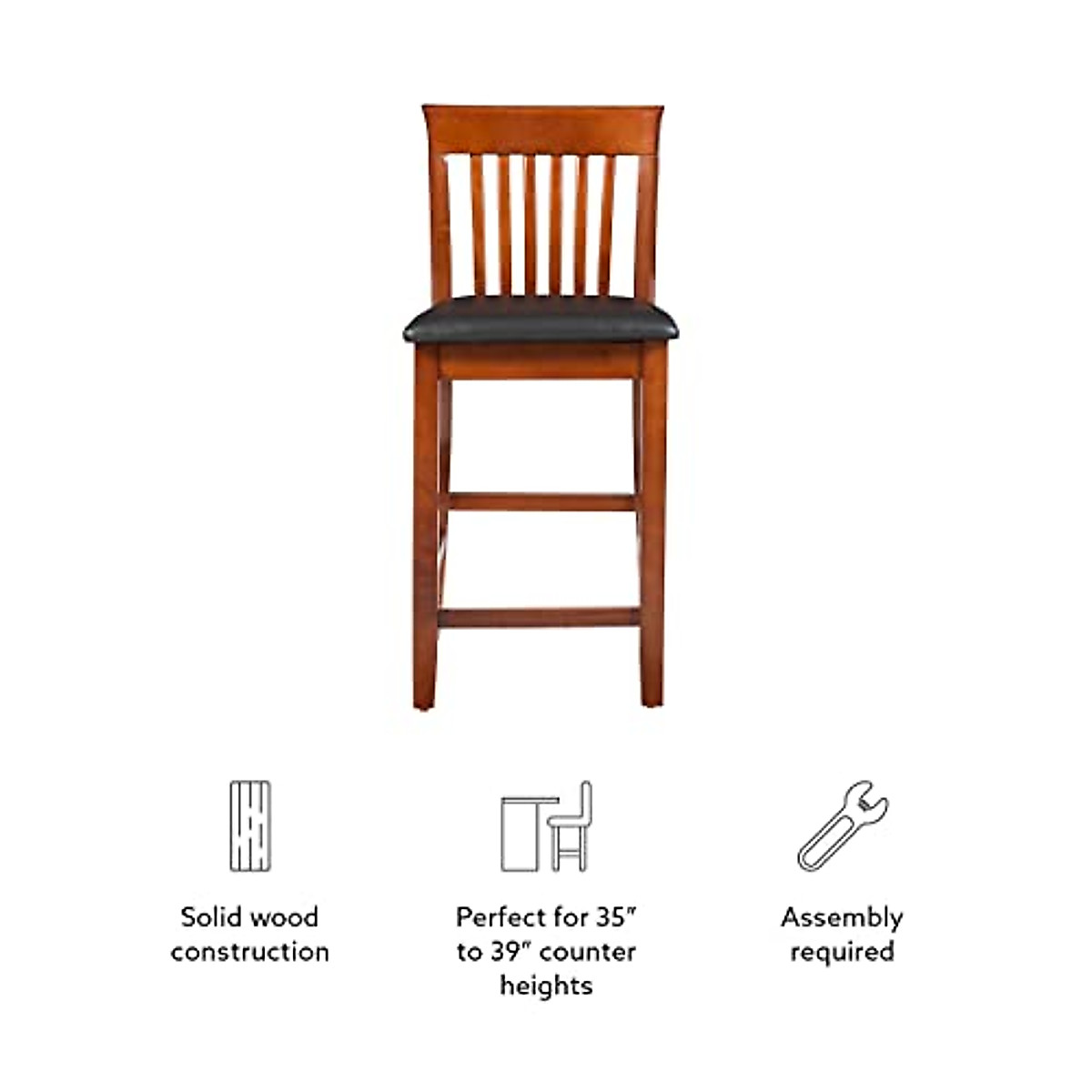 Linon Triena Red Cherry Wood Black Vinyl Padded Seat - 24 inch