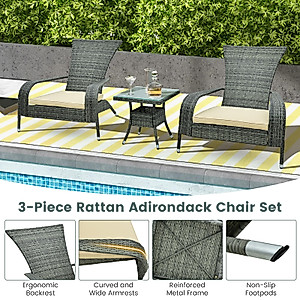 HAPPYGRILL Rattan Adirondack Chair Set, Patio Wicker Chair & Coffee Table, Extra-Wide Outdoor Chairs with Seat Cushions, 3 Piece Patio Rattan Chair Set for Backyard, Poolside
