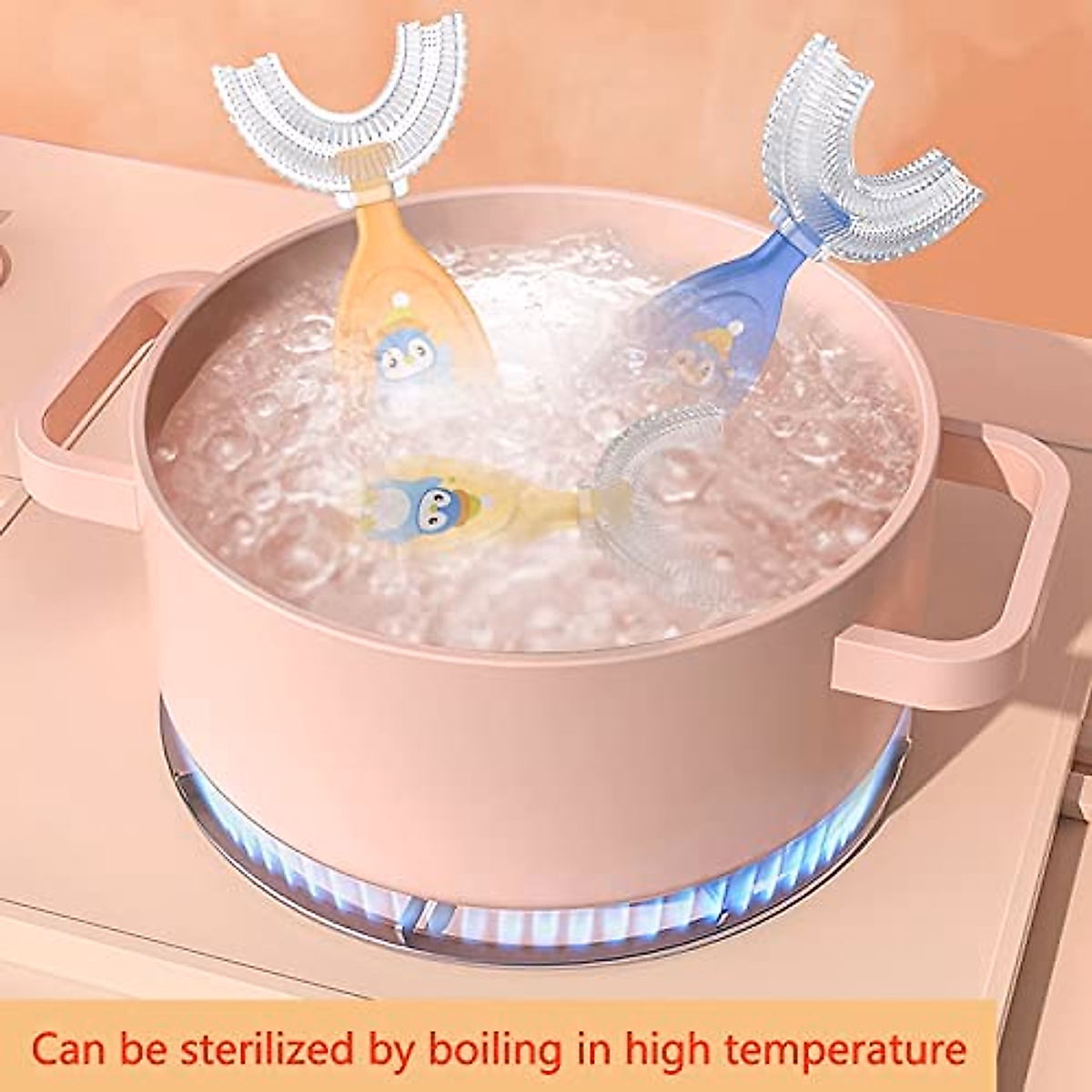 U Shaped Toothbrush for Kids, Whole Mouth Toothbrush 360 Clean Teeth,Food Grade Soft Silicone Brush Head, Teeth Whitening for Kids, Suitable for Age 2 6 Todlder(2 PcS Navy Blue + Orange with Box)