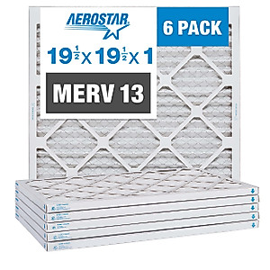 Aerostar 19 1/2x19 1/2x1 MERV 13 Pleated Air Filter, AC Furnace Air Filter, 6 Pack (Actual Size: 19 1/2" x 19 1/2" x 3/4")
