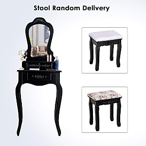 SPSUPE Vanity Table Set with Stool & Mirror, Multifunction Makeup Table Writing Desk with Drawers, Fan-Shaped Mirror & Cushioned Stool, for Home Bedroom Contemporary Dressing Table Desk, White