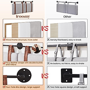 Iroomy Wall Mounted Headboard King with Brown Faux Leather Straps, Faux Leather Upholstered Headboard with Adjustable Heigh Headboard, King Headboard with Metal Bar for Dining Room, Bedroom, Brown