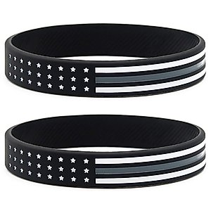 Inkstone (6-pack) Thin Grey Line American Flag Bracelets - Bulk Pack of 6 Thin Gray Line Silicone Rubber Wristbands for Corrections Officers - Accessories Gifts for Correctional Officers Men Women