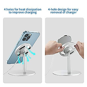 Aluminum Cell Phone Stand for MagSafe Charger,Compatible with Apple MagSafe Cradle Work with iPhone 12/Pro/Pro Max/Mini,Stable Desk Dock Mount Holder for MagSafe 2020 (Silver)