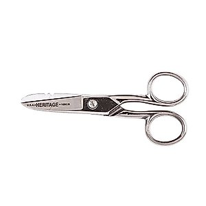Klein Tools 100CS Electrician Scissors, Serrated Scissors with Wire Stripping Notches
