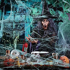 Spider Web, SKYLA&SKYLER 1200 sqft Fake Spider Webs with 60 Extra Spiders Indoor & Outdoor Spooky Spider Webbing for Halloween Decorations, Cosplay Prop Party and Ghost House Decoration