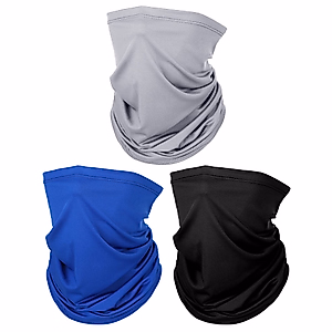 3 Pieces Men Sun Protection Face Cover Bandana Neck Gaiter Breathable Adjustable Outdoor Sunscreen Cover for Fishing Cycling (Black, Grey, Dark Blue)