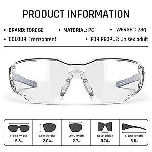 TOREGE Clear Safety Glasses Anti-Fog, Lightweight Safety Goggles Eye Protection Glasses Anti-Blue Light Scratch Resistant UV Protection, Lab Goggles Work Glass For Men Women(C1-Transparent&Gray)