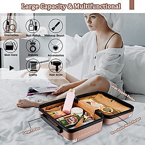 Lzttyee Small Hard Shell Cosmetic Case Travel Hand Luggage Portable Carrying Makeup Case Suitcase (Rose gold)