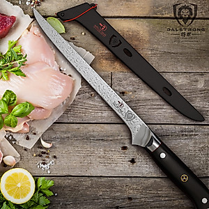 DALSTRONG Boning Knife - 8 inch - Shogun Series ELITE - Damascus AUS-10V Japanese Super Steel - Fillet Knife Gift - Meat Cutting, Carving, Bone, Trimming, Deboning - Black G10 Handle - Sheath Included