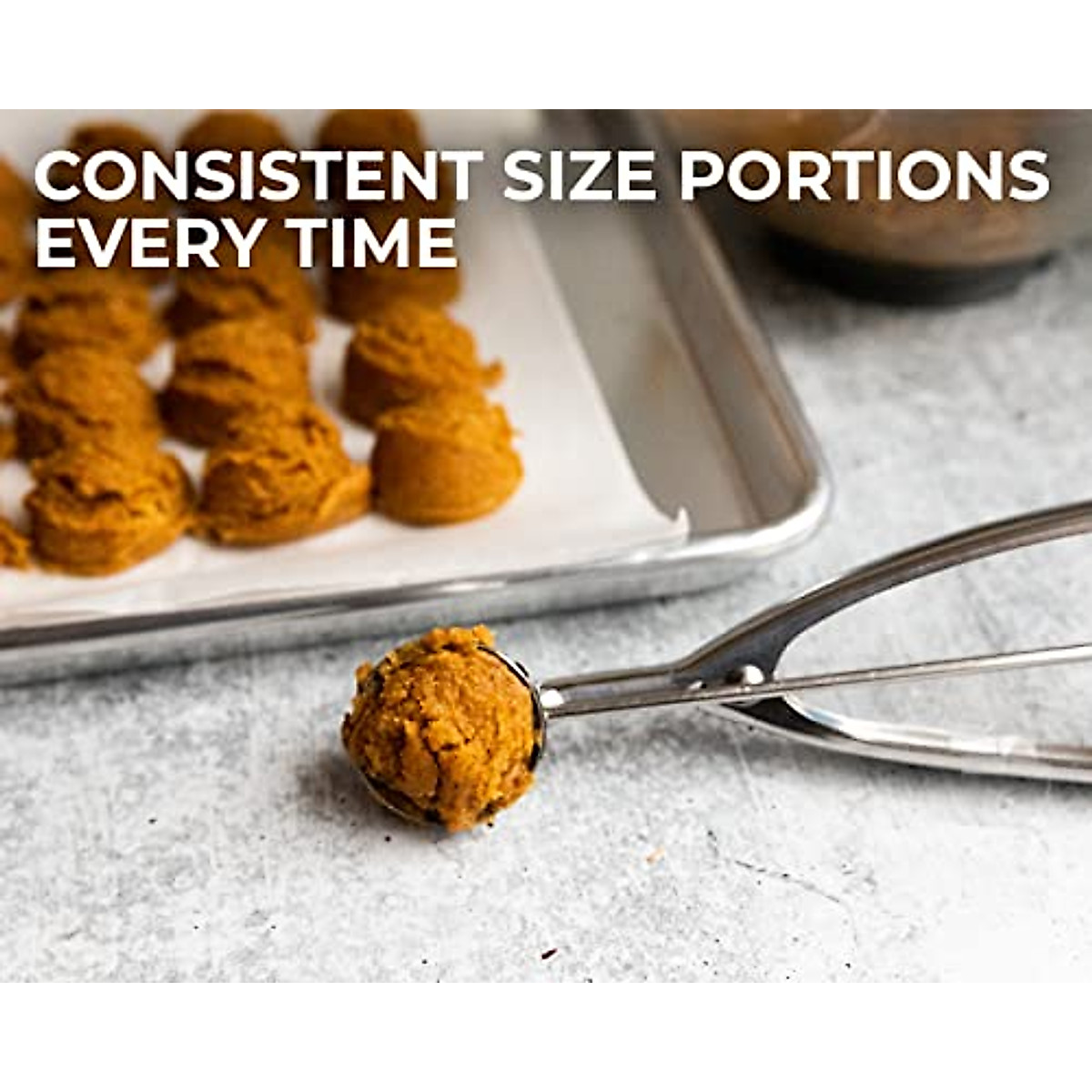 Saffron & Sage Stainless Steel Cookie Scoop - 2 Tbsp Heavy Duty Cookie Dough Scoop, Comfortable Handles with Smooth Spring Action Releases Food Easily, Multipurpose, Rust Resistant and Dishwasher Safe