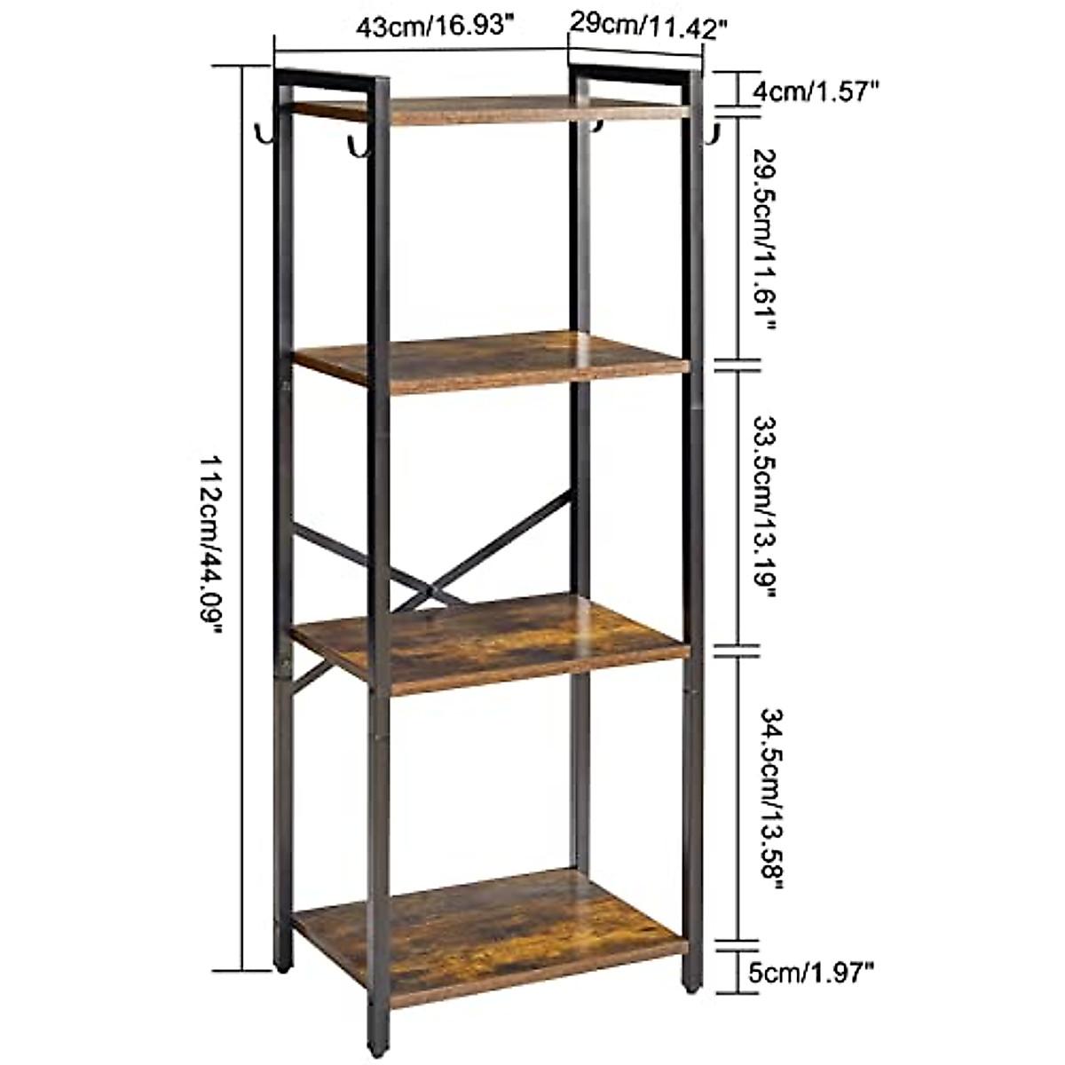 YMYNY Bookcase, 4-Tier Narrow Ladder Bookshelf, Freestanding Shelving Unit, Multifunctional Storage Rack, for Home Office Living Room Bedroom Kitchen, Plant Stand, Rustic Brown, 44*16.9*11.4"UHBC004H