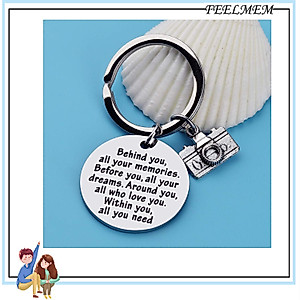 FEELMEM Camera Keychain Photographer Gift Behind You All Memories Before You All Your Dream Keychain Photography Jewelry Photo Club Gift Photography Friend Encouragement Gift (Camera Keychain)