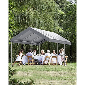 GAOMON 13' X 20' Heavy Duty Carport, Portable Garage with Front & Rear Doors,4 Windows, Reinforced Steel Poles & 180 g PE Waterproof Canopy, for Pickup Truck, and Boat, Silver Gray