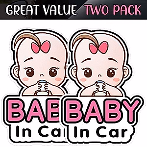 2 Pcs Baby in Car Stickers Sign and Decal for Girl, Baby Car Sticker, Removable Safety Sticker Notice Board, Cute Baby Window Car Sticker, on Board Stickers (Girl Style)
