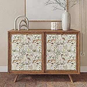 BEETAL Colorful Animal Forest Squirrel Owl Mushroom Leaf Peel and Stick Wallpaper Beige Easy Peel Off Self Adhesive Removable Stick on Wall Paper for Kitchen Renter Friendly