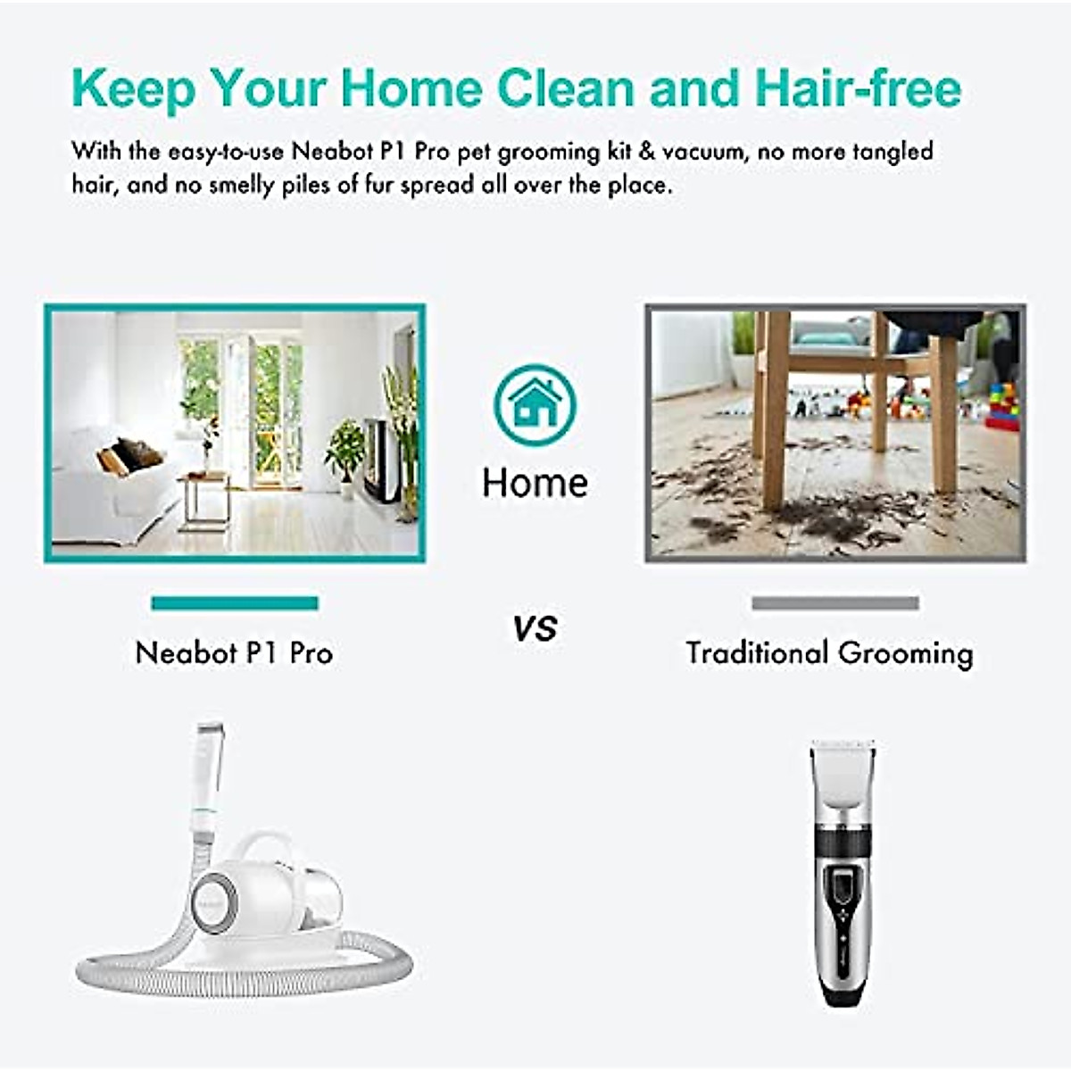 neabot P1 Pro Pet Grooming Kit & Vacuum Suction 99% Pet Hair, Professional Grooming Clippers with 5 Proven Grooming Tools for Dogs Cats and Other Animals(Renamed to Neakasa)