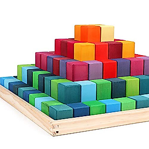 moderngenic 'Pyramid' Rainbow X-Large 100 Piece Blocks, Wooden Toys for Kids, Geometric Stacking Educational Building Blocks