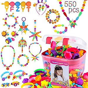 YFZYT Snap Pop Beads for Girls Toys, 550+ Pcs Jewelry Making Kit for Toddlers 3 4 5 6 7 Year Old, Kids Pop Beads Art and Craft Kit DIY Hairband Bracelets Necklaces Rings Toys Birthday Christmas Gifts