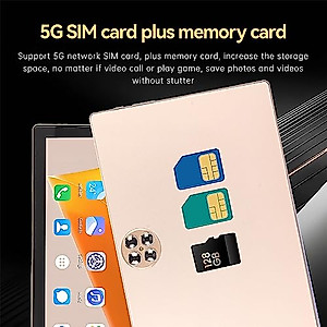 HEEPDD 10.1 Inch FHD Tablet, 8GB RAM 256GB ROM 5G WiFi 4G Call Dual SIM Dual Standby Octacore CPU 2 in 1 Portable Tablet, Travel (US Plug)