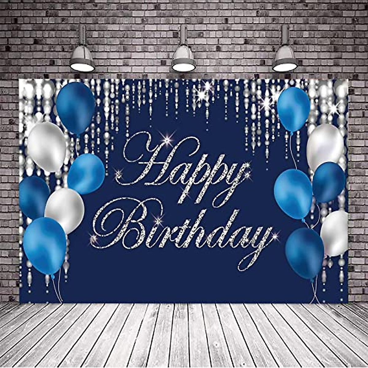 Happy Birthday Backdrop Navy Blue and Silver Happy Birthday Sign Blue Happy Birthday Banner Photo Studio Backdrop Birthday Party Supplies Photography Background for Favor Children Men Women 5x3ft