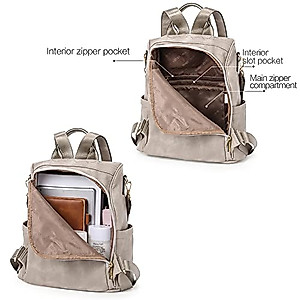 CLUCI Backpack Purse for Women Leather Fashion Large Designer Travel Bag Ladies Shoulder Bags Two-Toned Vintage Gray