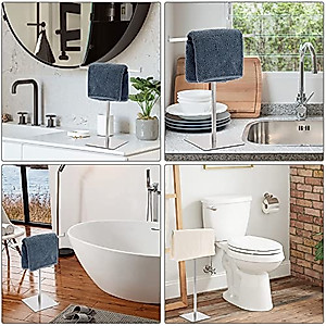 JUXYES Stainless Steel Towel Rack T-Shape Hand Towel Holder Stand, Height Adjustable Hand Towel Holder Rack for Bathroom Vanity Countertop, Brushed Finish