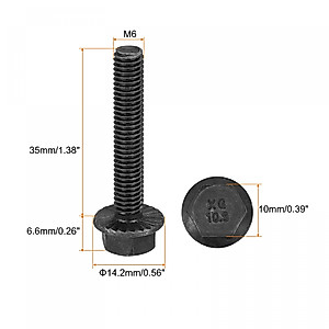 uxcell M6-1x35mm Hex Serrated Flange Bolts 10.9 Grade Carbon Steel Screws 30pcs
