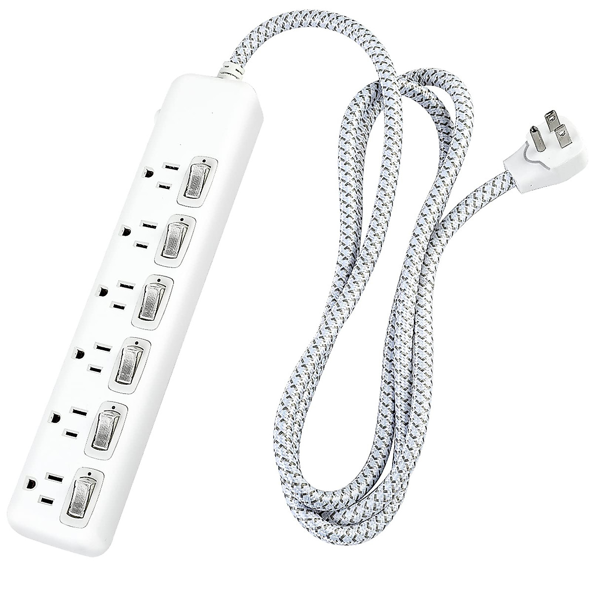 Power Strip Extension Cord 6 Ft, 6 Rotating Outlets & 4 USB Charging Ports, 1875W, 1020 J, Flat Plug Wall Mount Surge Protector Strips for Home, Office, White